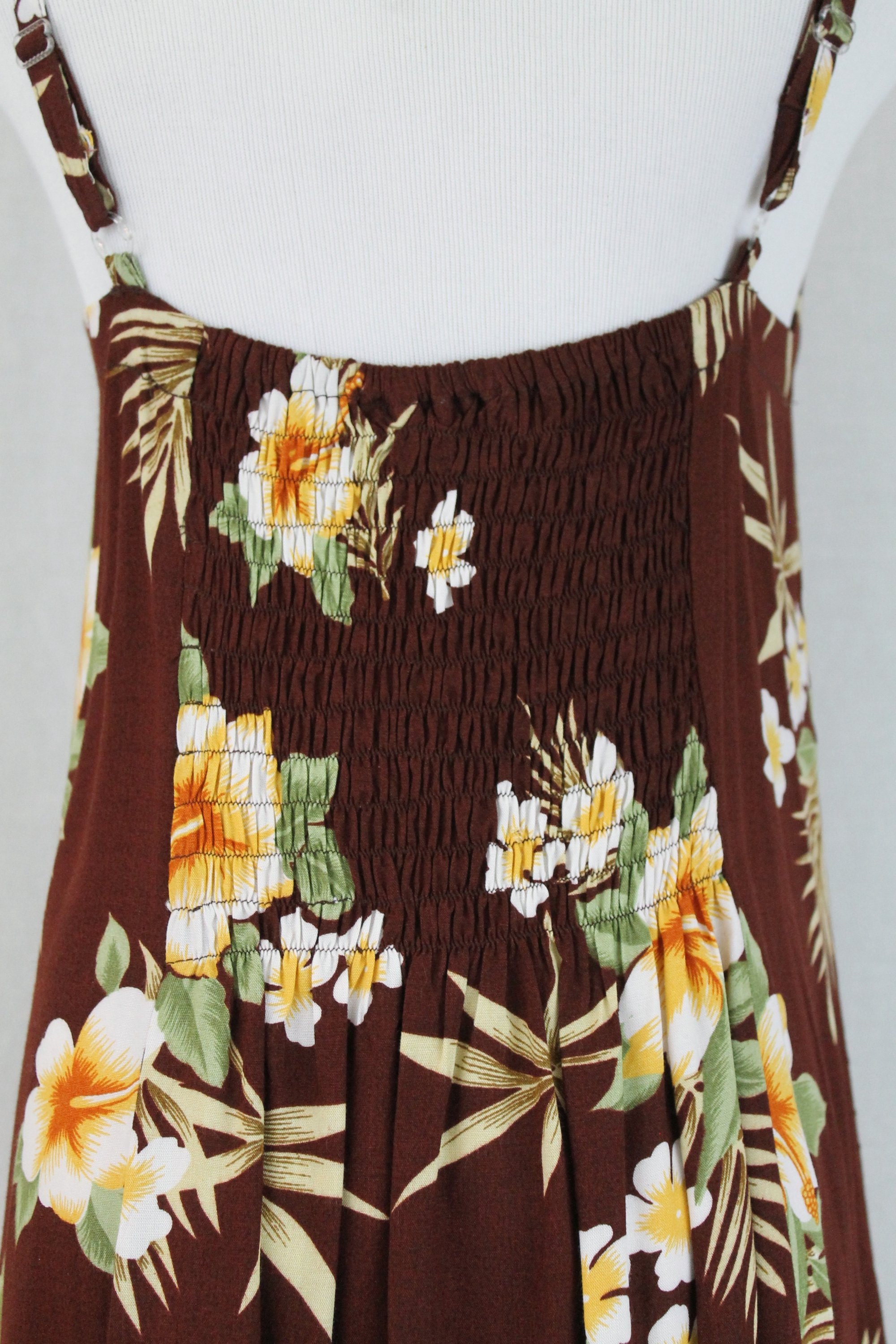 Vintage 1990's Tiki Tropical Plumeria Print Rayon Sundress Dress Made ...