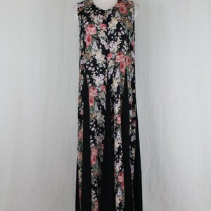 Vintage STARINA Pastel Pink & Black Rose Floral Print Maxi Godet Dress ...