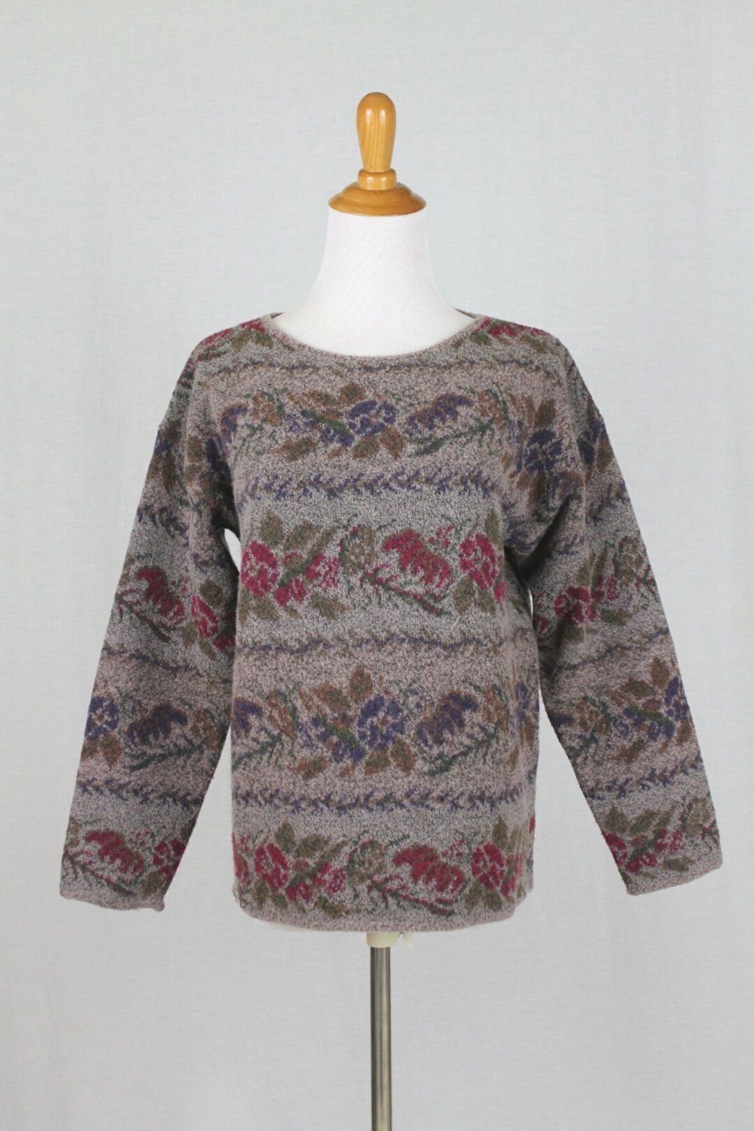 Vintage 80s Express Wool Blend Sweater: Tapestry Floral Pullover - Etsy