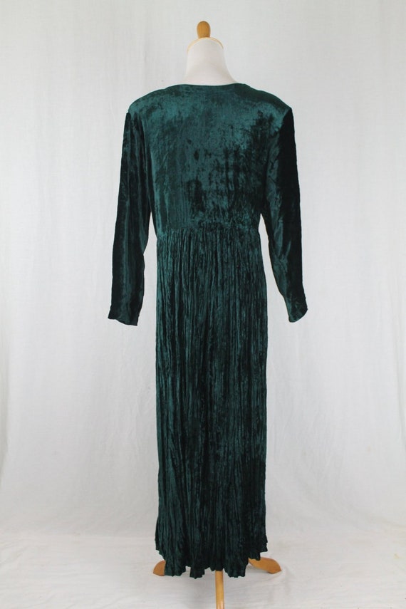 Vintage 1991 STARINA Pleated Green Rayon Velvet Maxi … - Gem