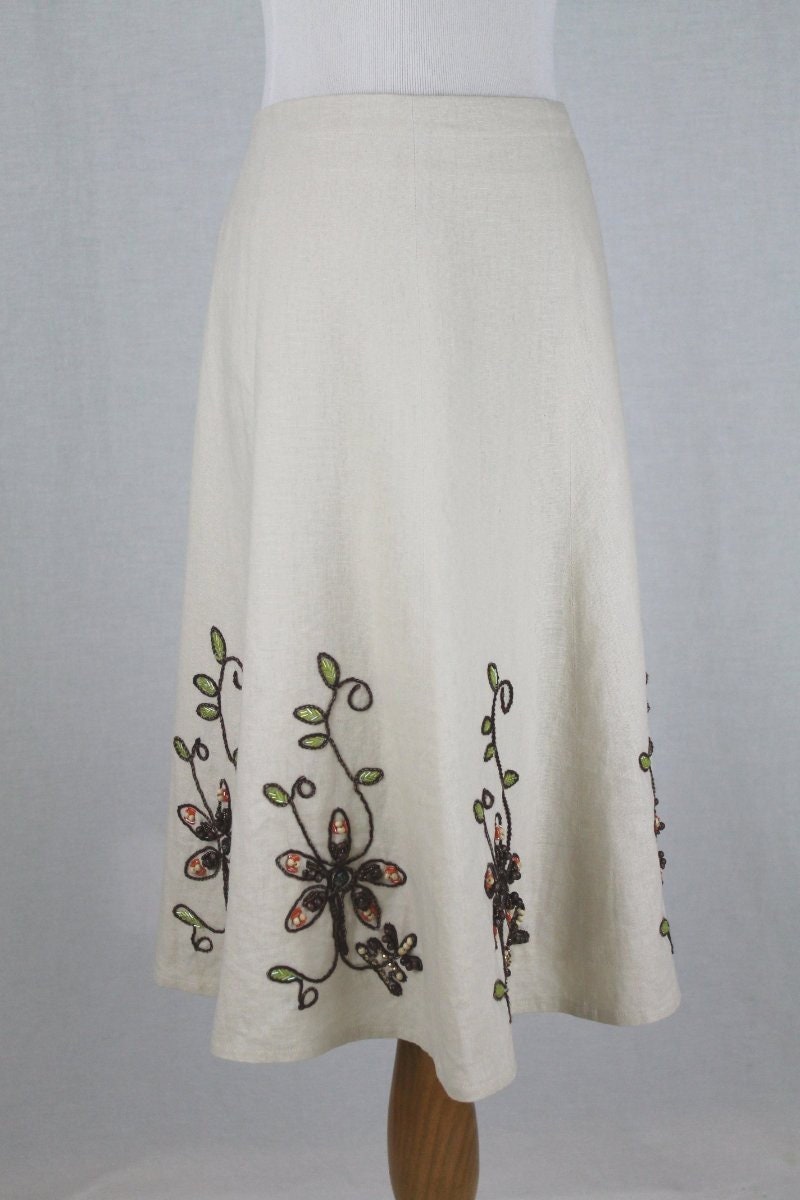 Vintage Carole Little Embroidered Linen A-line Flared Skirt New ...
