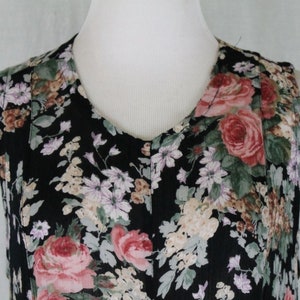 Vintage STARINA Pastel Pink & Black Rose Floral Print Maxi Godet Dress ...