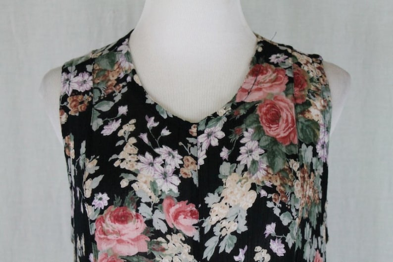 Vintage STARINA Pastel Pink & Black Rose Floral Print Maxi Godet Dress ...