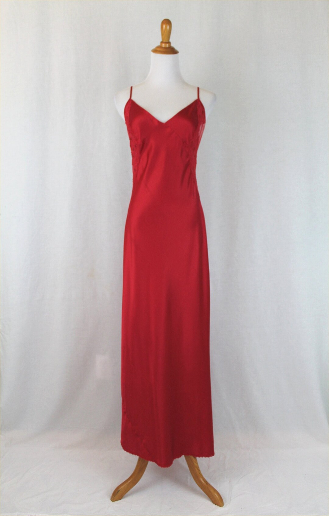 Vintage Victoria Secret Sequined Red Satin Nightgown Negligee With Deep ...
