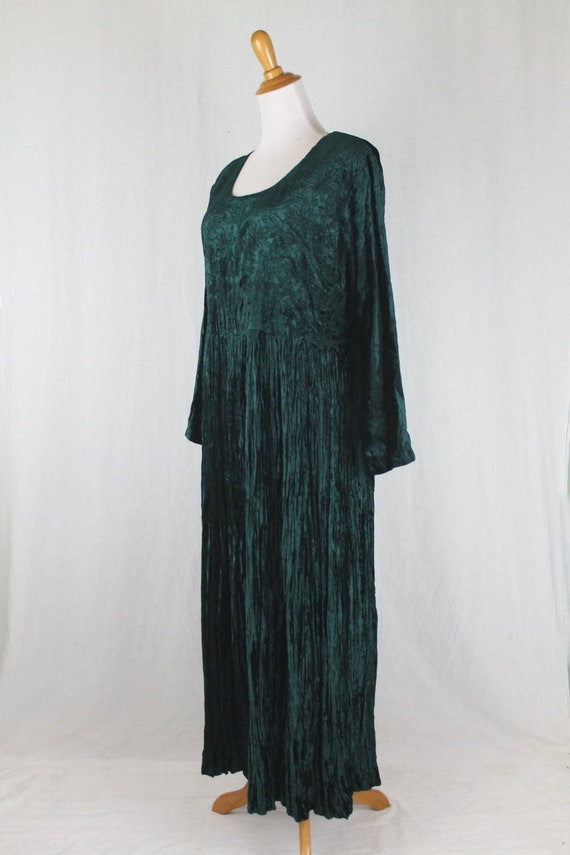 Vintage 1991 STARINA Pleated Green Rayon Velvet Maxi … - Gem