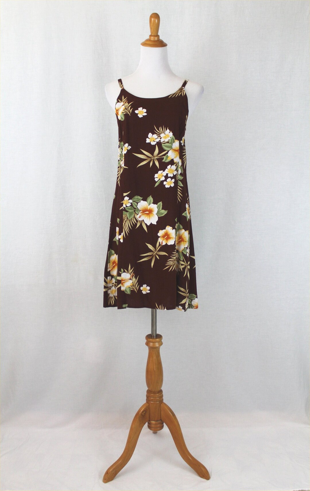 Vintage 1990's Tiki Tropical Plumeria Print Rayon Sundress Dress Made ...