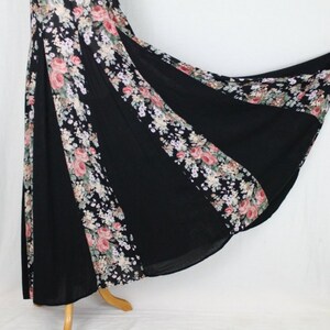 Vintage STARINA Pastel Pink & Black Rose Floral Print Maxi Godet Dress ...