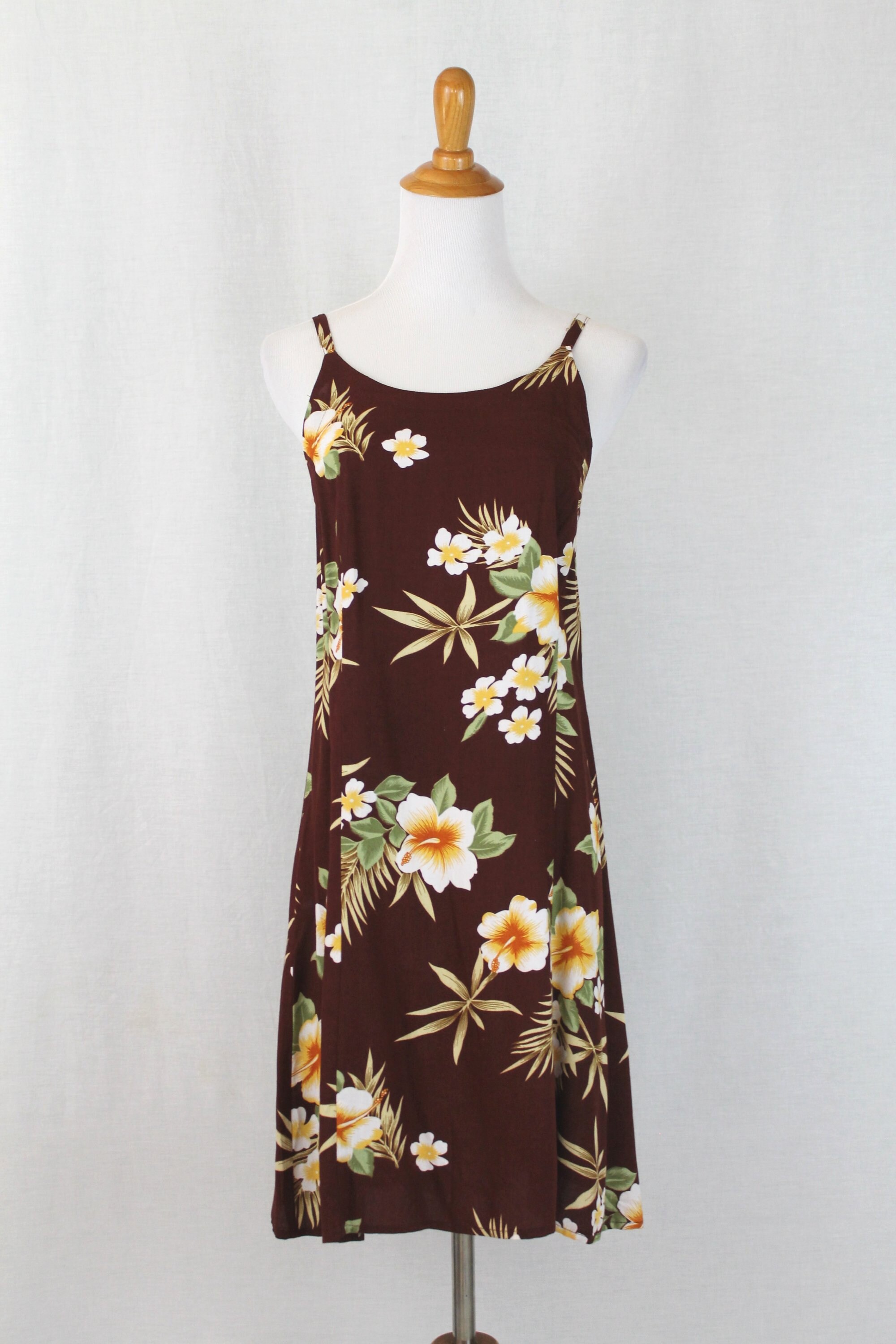 Vintage 1990's Tiki Tropical Plumeria Print Rayon Sundress Dress Made ...