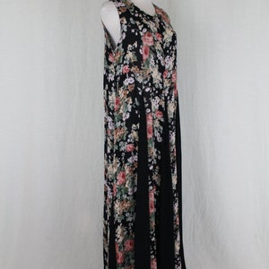 Vintage STARINA Pastel Pink & Black Rose Floral Print Maxi Godet Dress ...