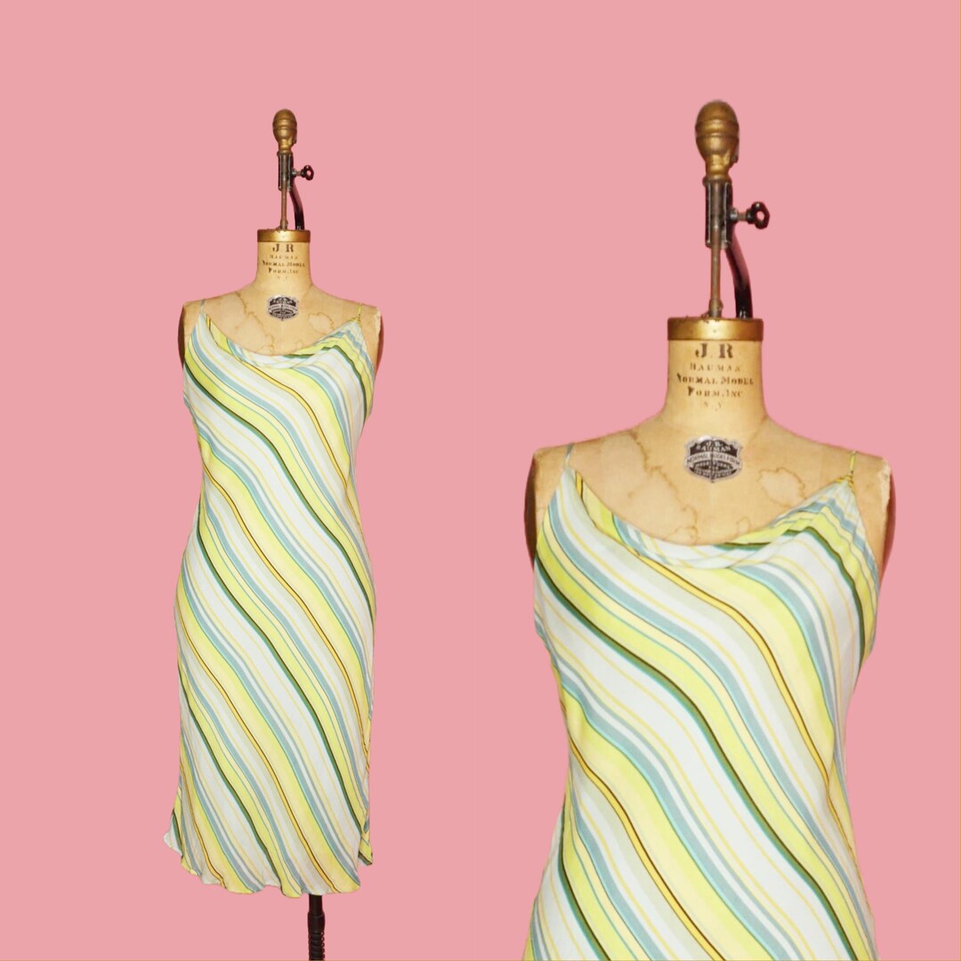 1990s-y2k Green, Blue, and Yellow. TRIO NEW YORK. Cowl Neck, Draped ...