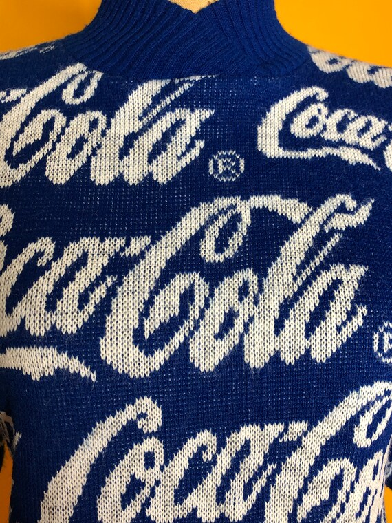 1980s Novelty Navy Blue and White COCA-COLA KNIT Stre… - Gem