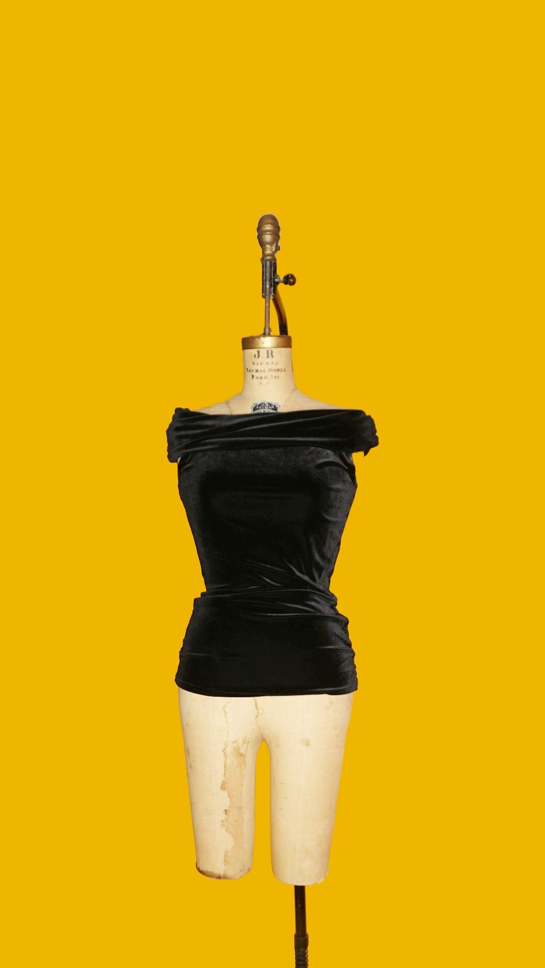 1990s ROBBIE BEE off Shoulder VELVET Sleeveless Black Blouse. Small ...