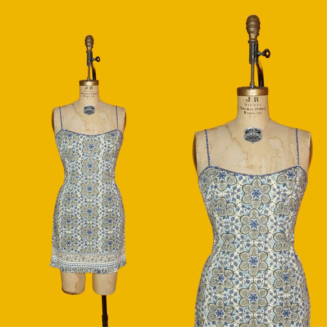 Y2K MAX STUDIO Sleeveless Blue and Brown Multi Pattern Dress With ...