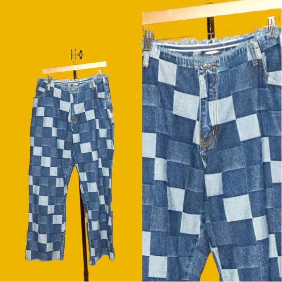 1990s-Y2K ZOEY BETH PLUS Patchwork Style Frayed Denim… - Gem