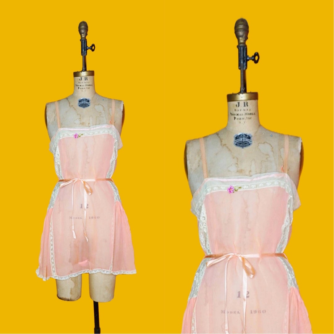 1920s Soft Pink One Piece Lace Trim SHEER STEP IN With Adjustable ...