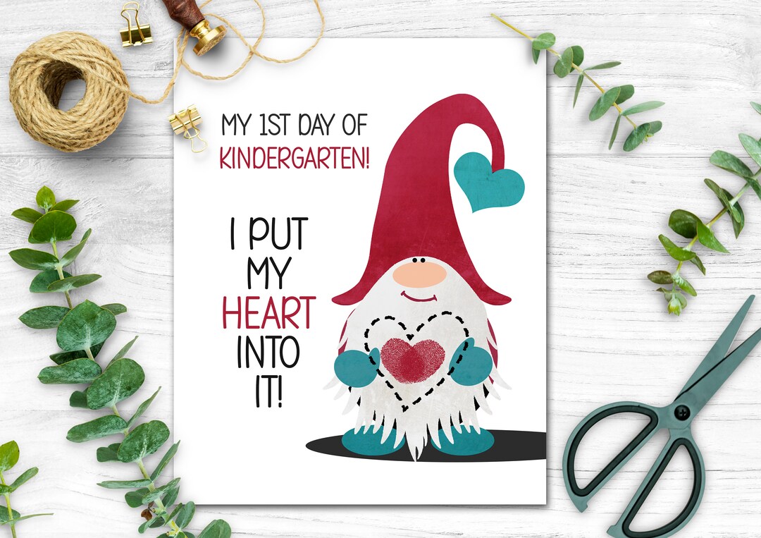 1st Day of Kindergarten Thumbprint Craft, Gnome Back to School Activity ...