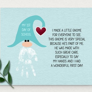 My 1st Day of School Gnome Handprint Craft & Poem, Preschool Printables ...