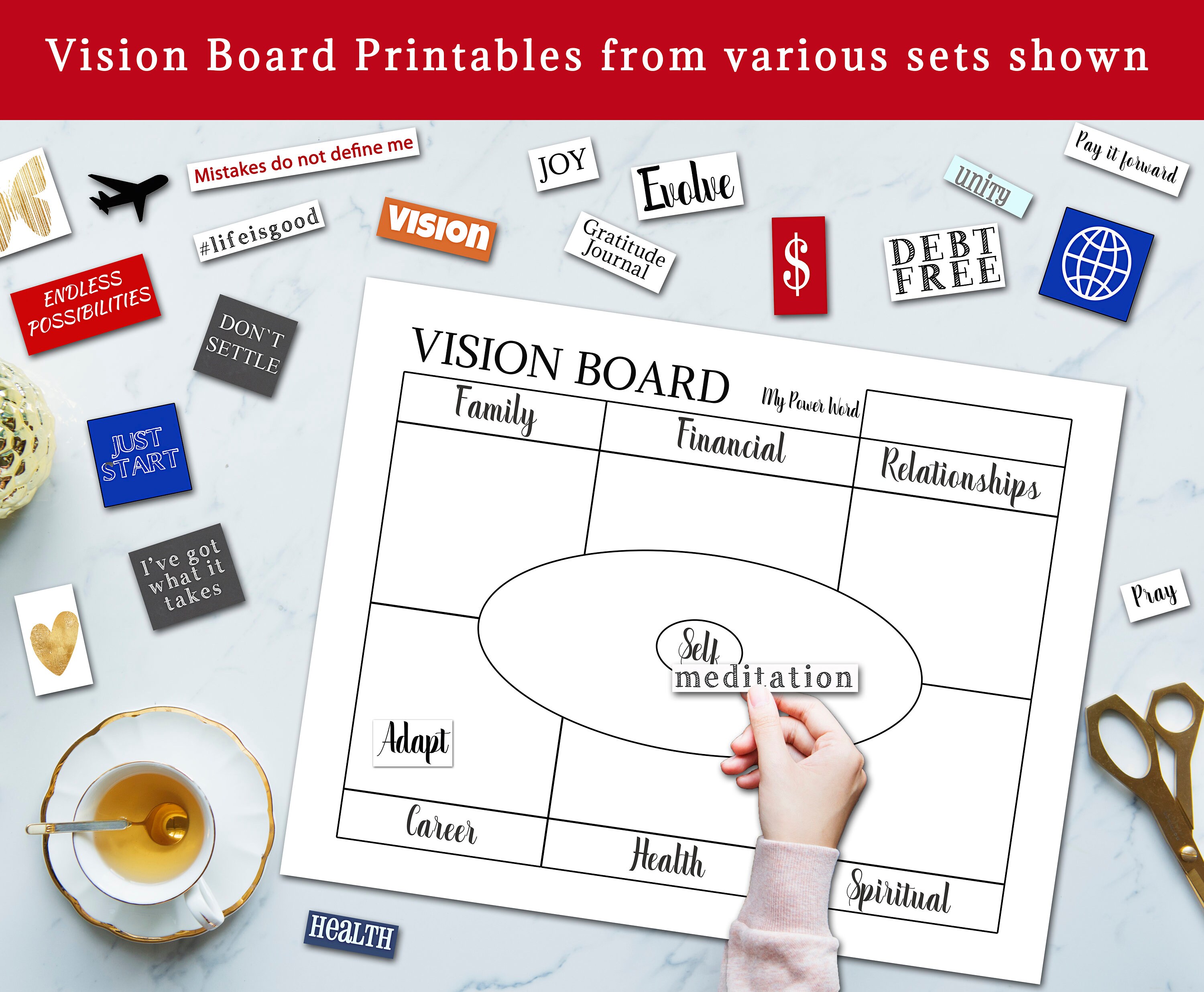 Vision Board Kit Inspiration Board Printables Power Words | Etsy