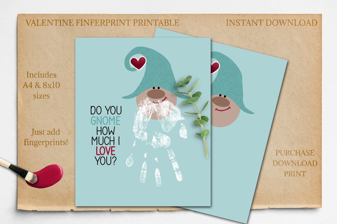 Gnome Handprint Craft for Kids Valentine's Day Gift for | Etsy