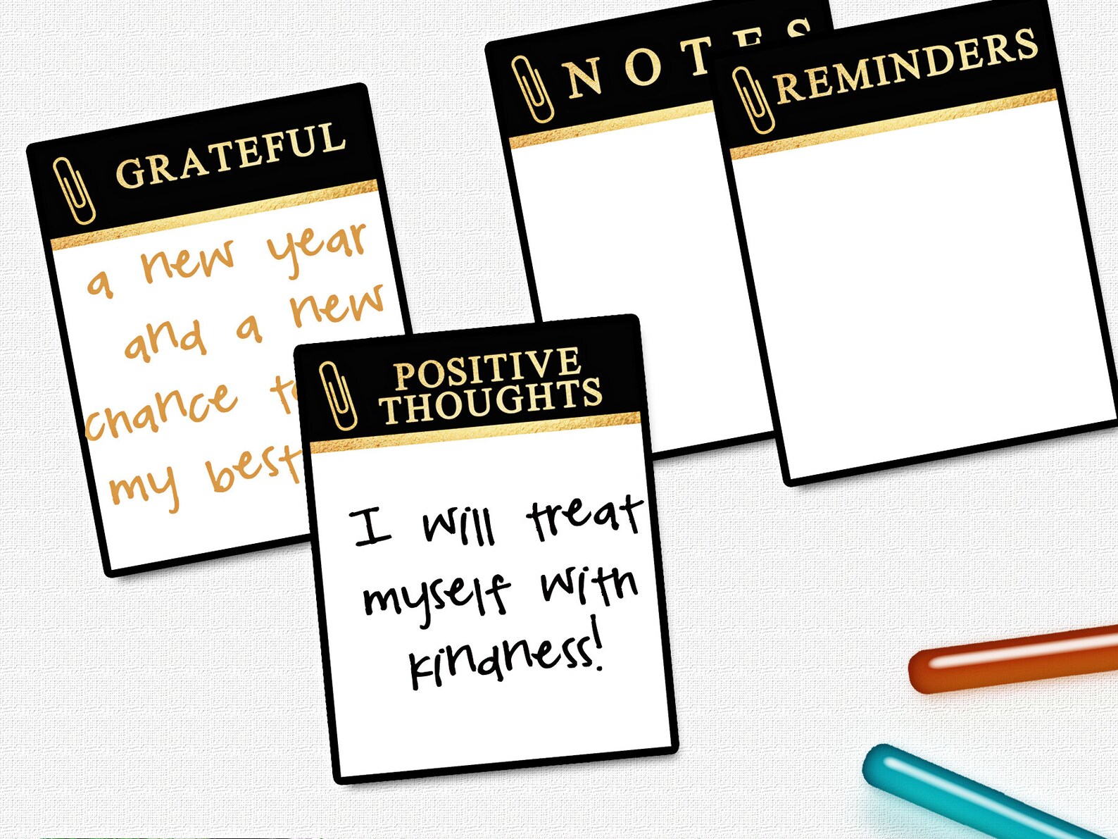 Printable Planner Cards With Inspirational Quotes, Black and Gold ...