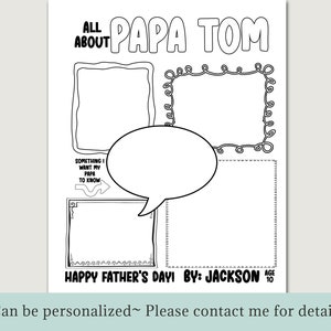 Printable All About Grandpa Book, Fathers Day Craft Idea, Personalized ...
