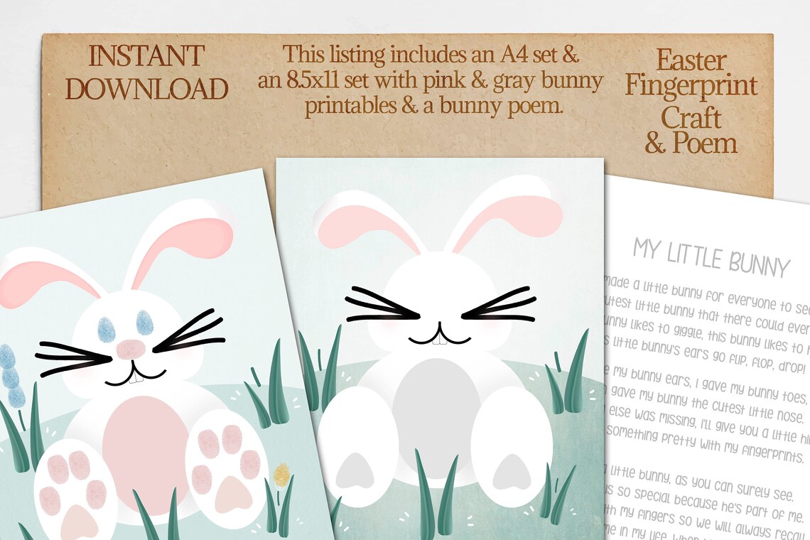 Easter Bunny Fingerprint Art & Poem: Spring DIY Thumbprint Craft ...