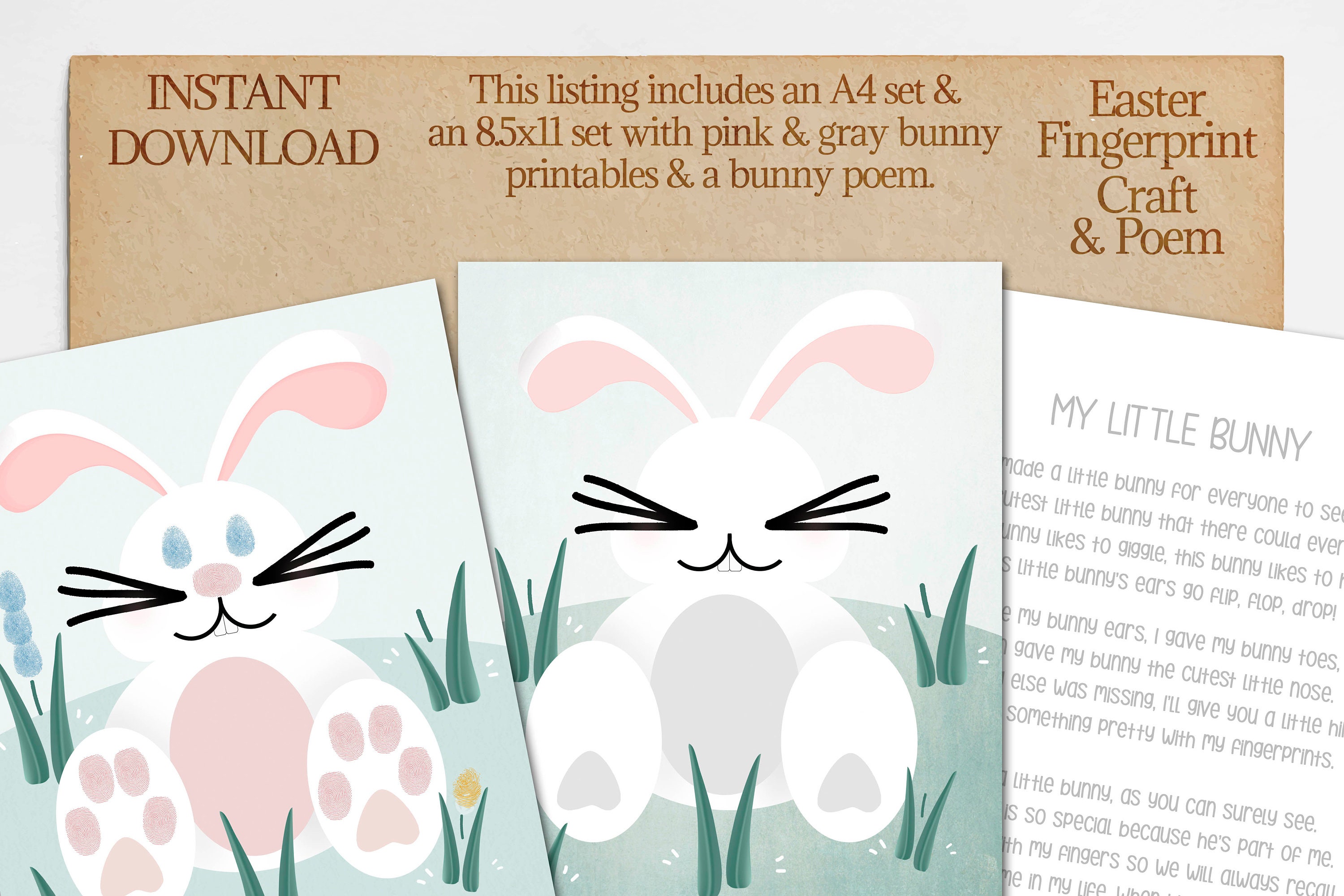 Easter Bunny Fingerprint Art & Poem: Spring DIY Thumbprint Craft ...