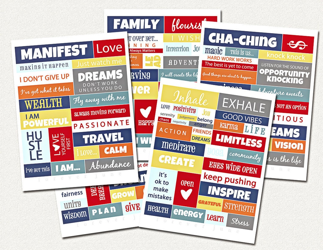 Vision Board Words, Dream Board Printables, Manifest Cards, Mindfulness ...