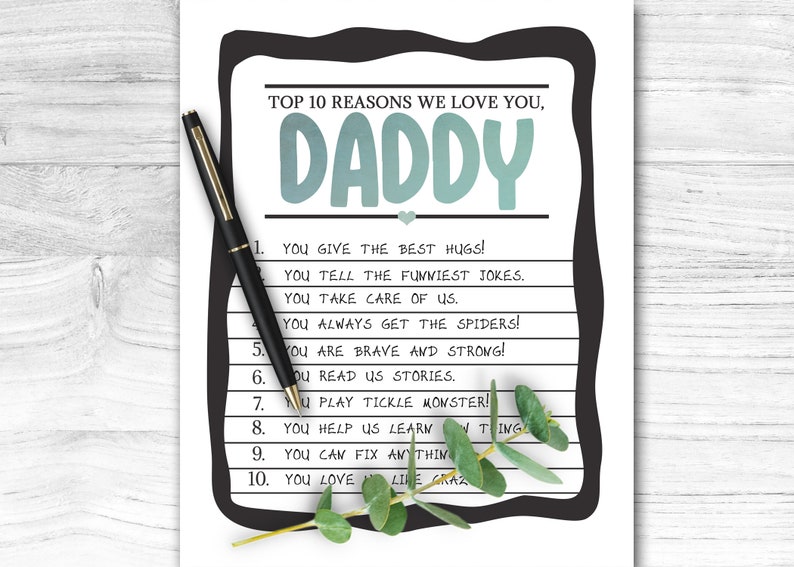 Daddy Top 10 List Ten Reasons I Love You Fathers Day Gift | Etsy