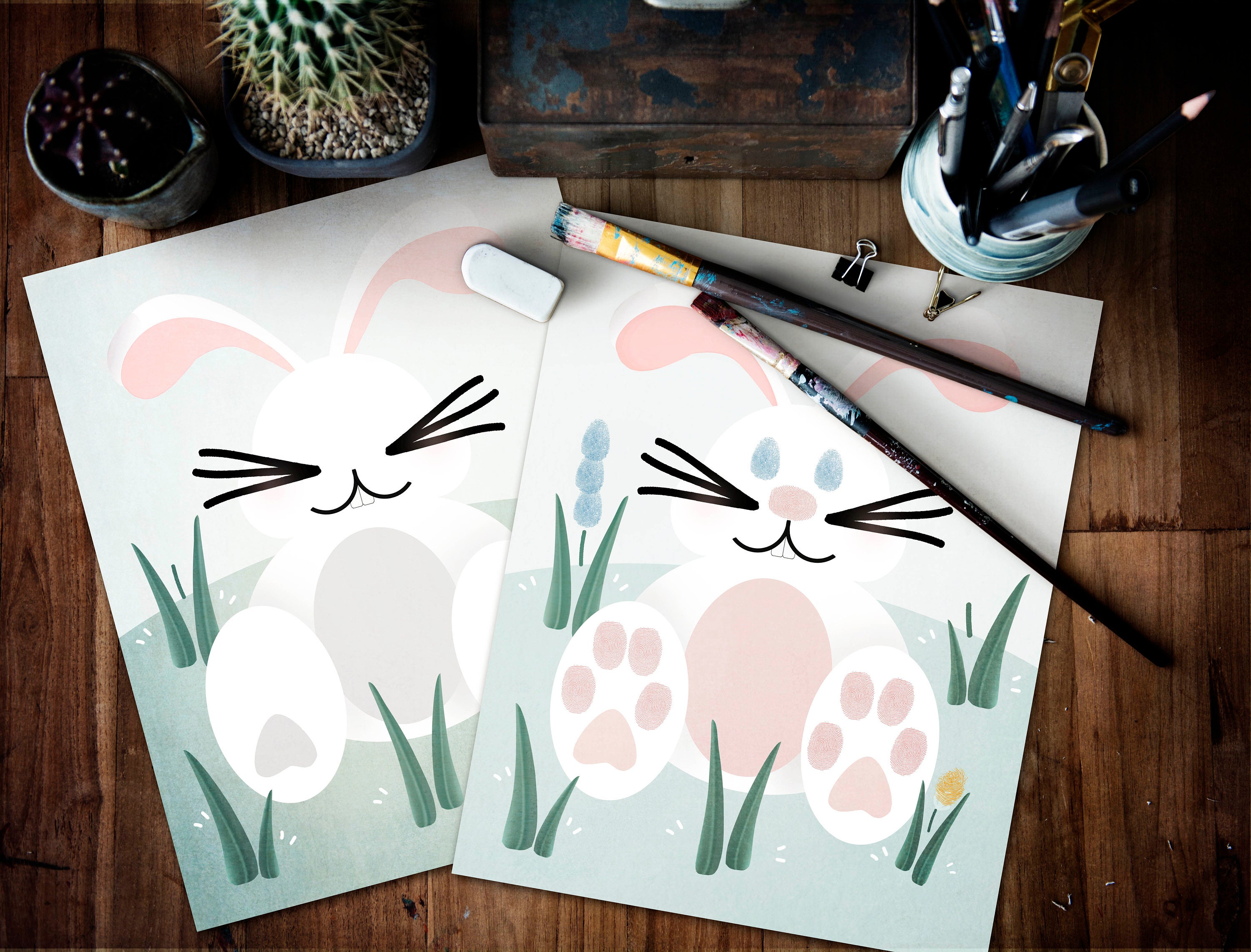 Easter Bunny Fingerprint Art & Poem: Spring DIY Thumbprint Craft ...