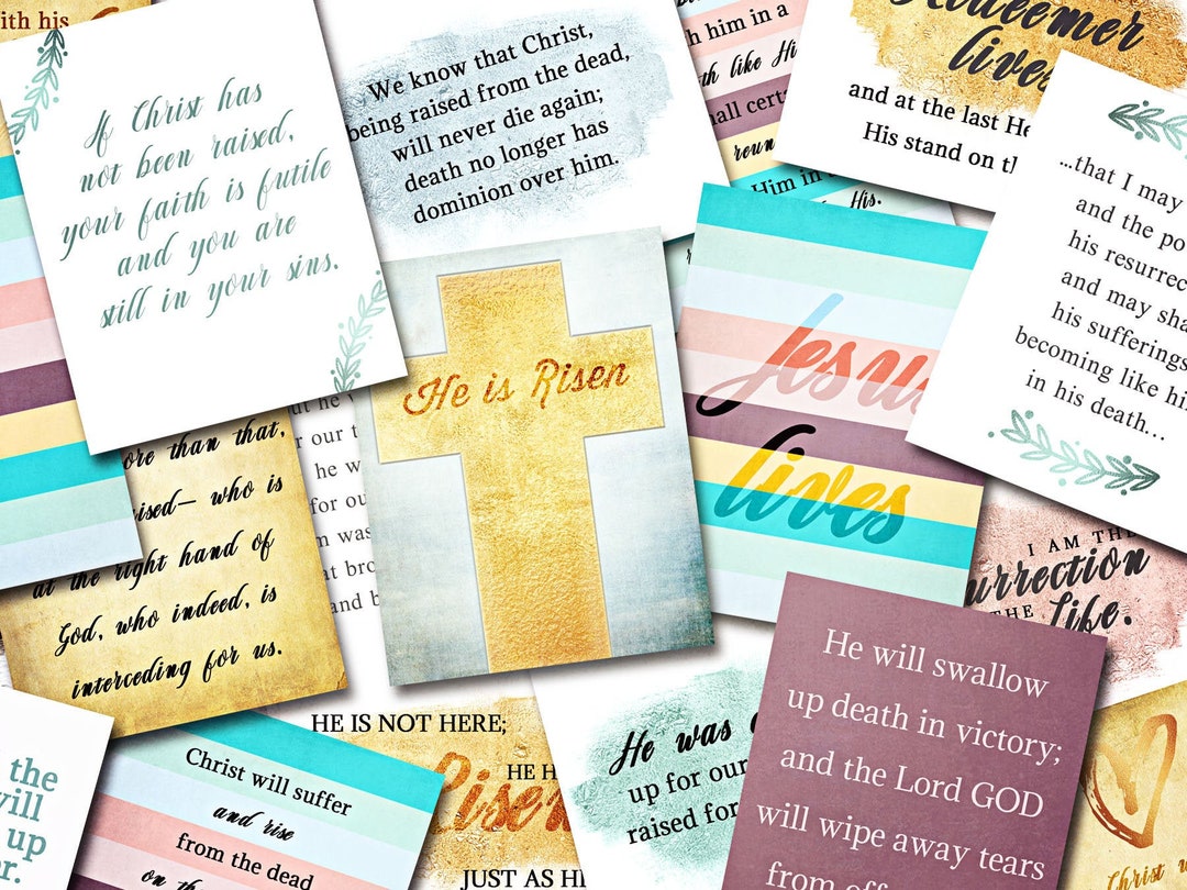 Easter Scripture Cards, Printable Bible Verses, He is Risen Cards ...