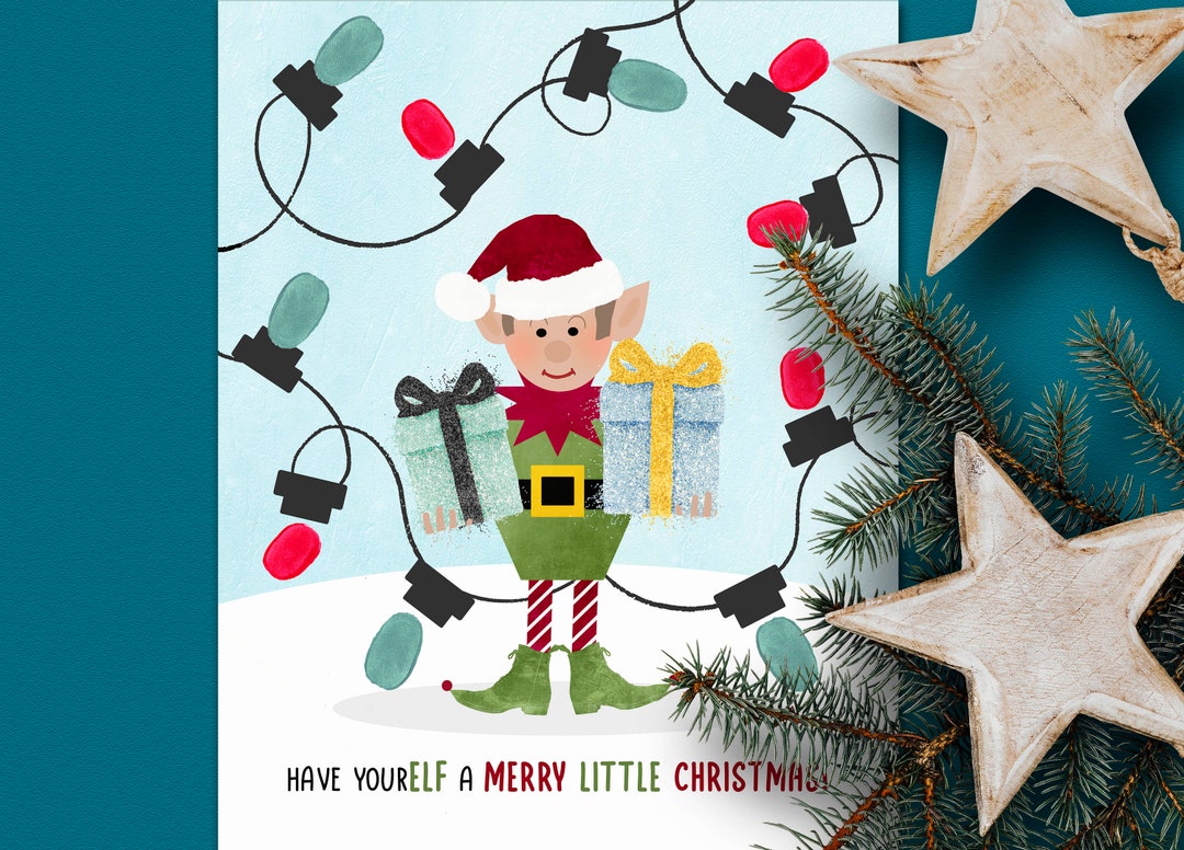 Christmas Fingerprint Art, Elf Crafts for Kids, Printable DIY Holiday ...