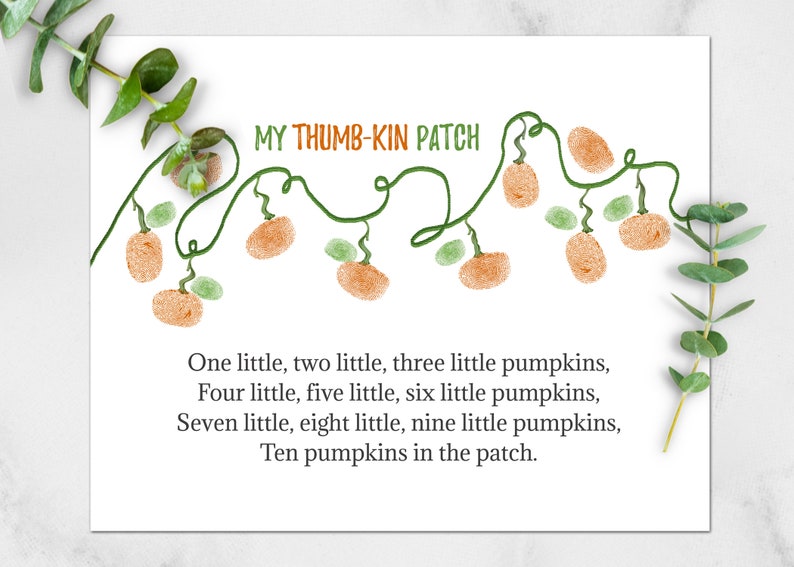 Ten Little Pumpkins Thumbprint Art, Preschool Printable, Kindergarten ...