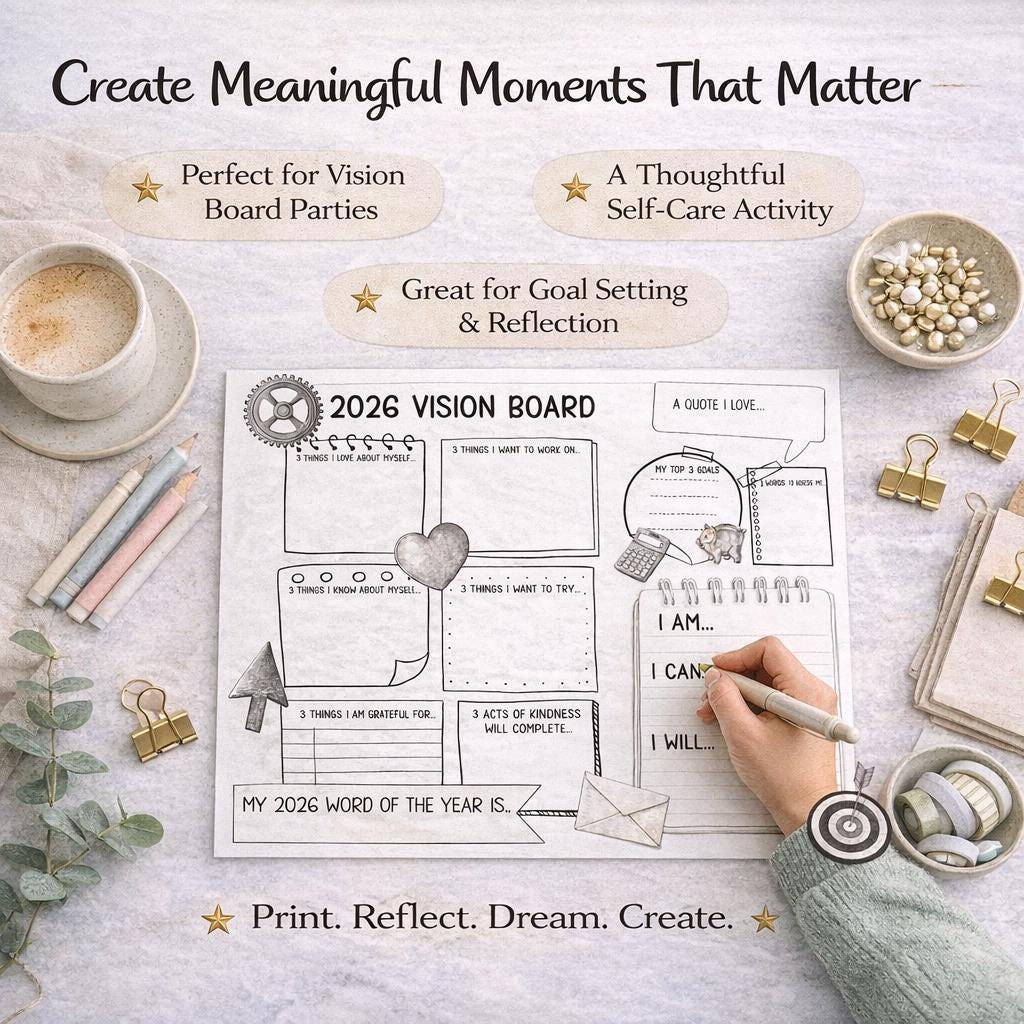 Vision Board Template | Printable Goal Setting Worksheet | 2026 Party ...