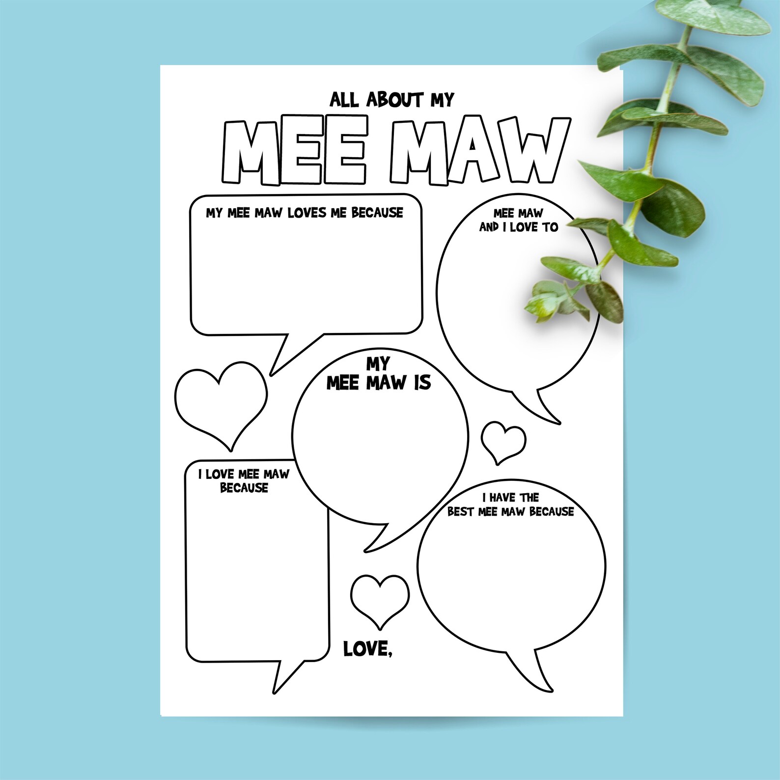 Mee Maw Gifts Printable Mothers Day Card for Meemaw | Etsy
