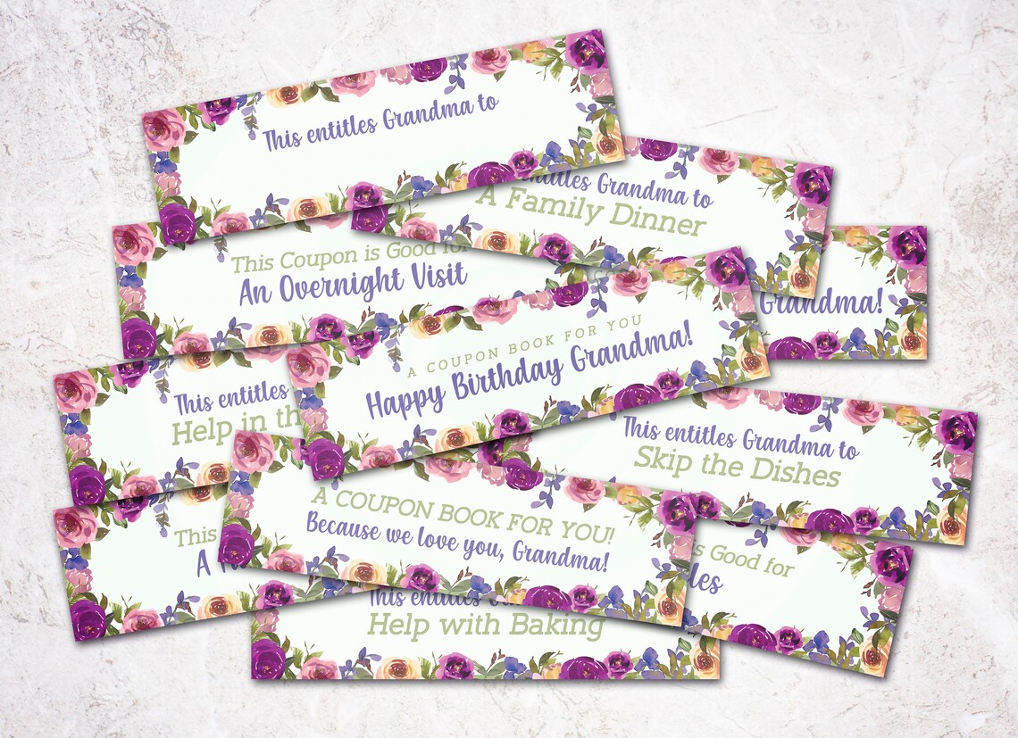 Printable Coupon Book for Grandmother Birthday Gift From | Etsy