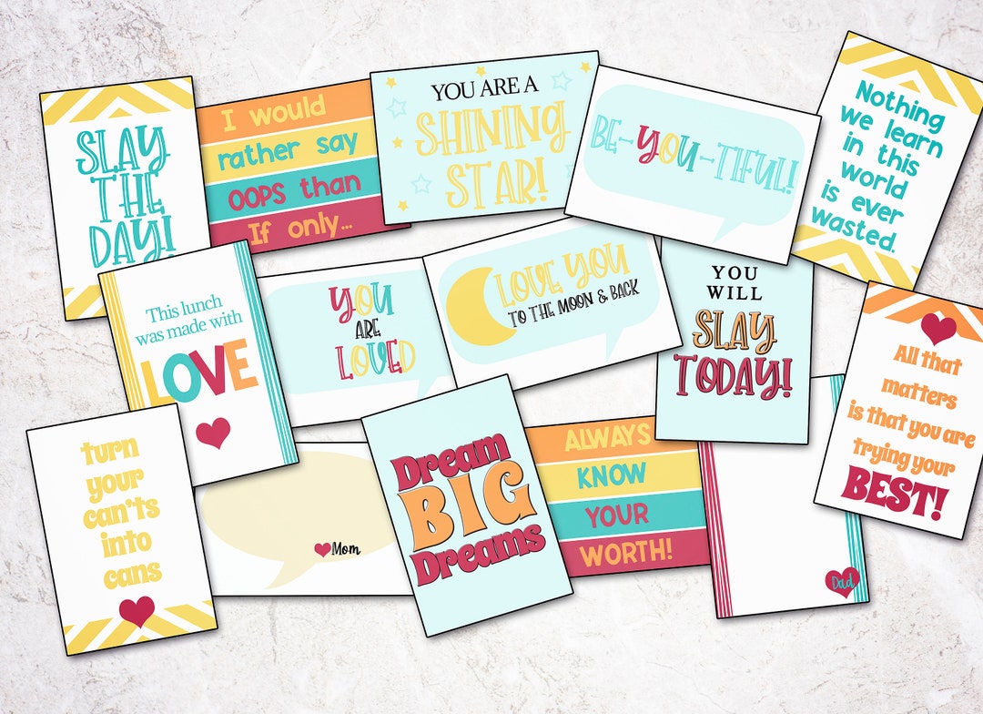 Printable Lunchbox Love Notes for Kids, Positive School Notes From Mom ...