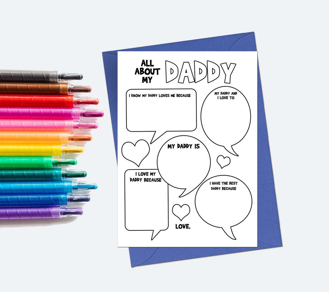 All About Daddy Printable Card, Personalized Fathers Day Cards From ...