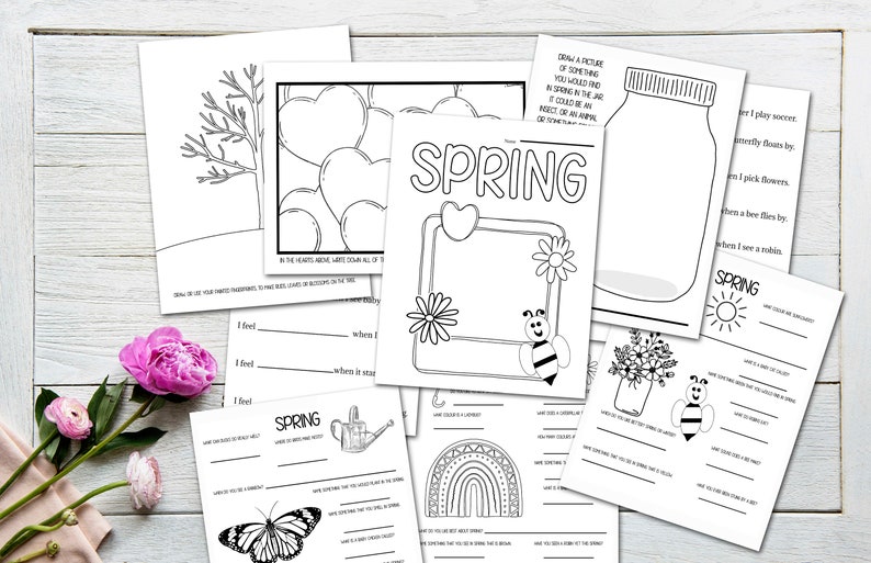 Spring Worksheet Set for Kids, Printable March Break Activity Pages ...