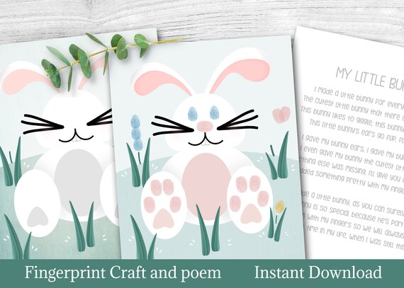 Easter Bunny Craft & Poem for Students DIY Fingerprint Art | Etsy