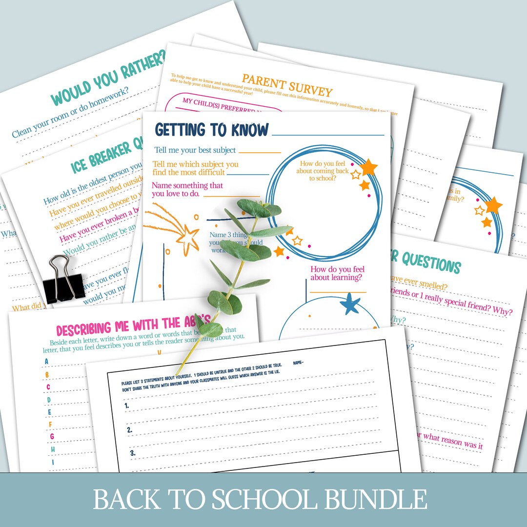 Back to School Printable Bundle: Student Icebreakers, Parent Survey ...