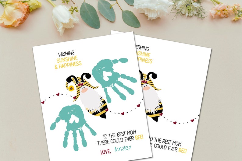 Handprint Gift for Mom From Son, Bee Gnome Art, Kids Mothers Day Crafts ...