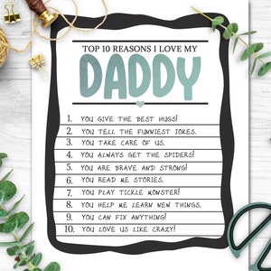 Daddy Top 10 List, Ten Reasons I Love You, Fathers Day Gift From ...