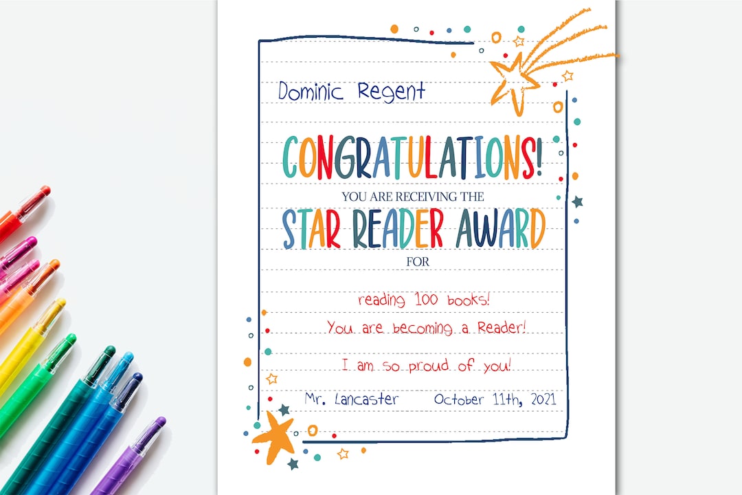 Star Student Reading Award, Educational Printables for Teachers, End of ...