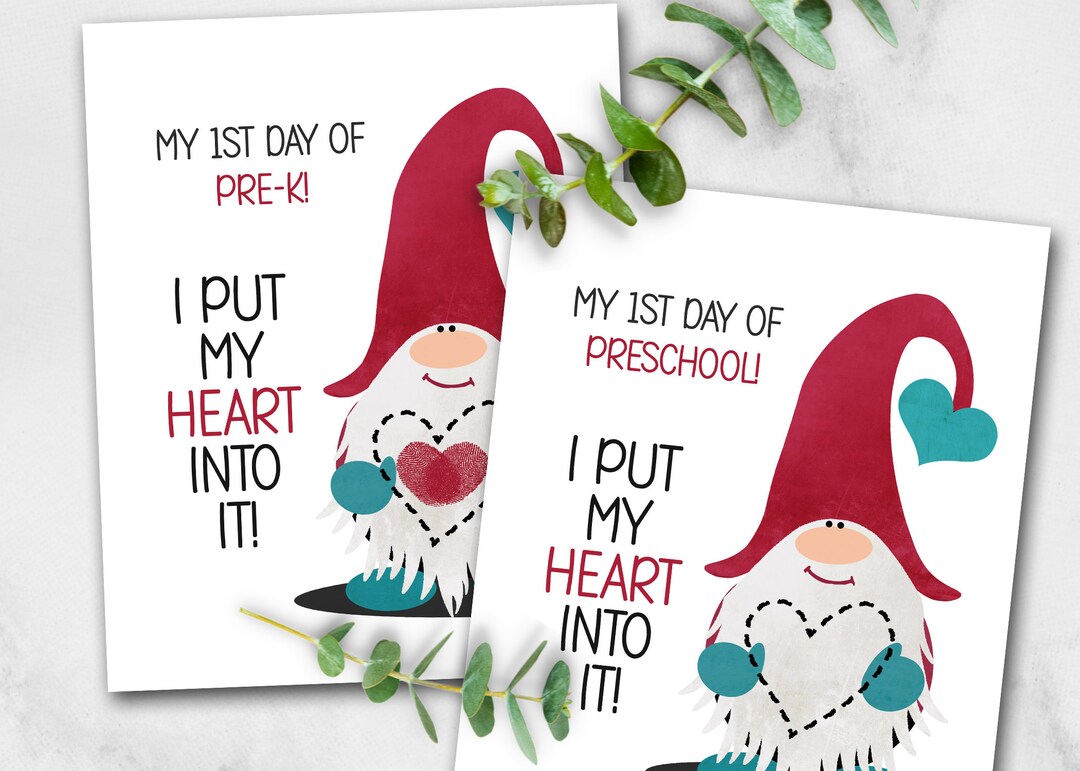 1st Day of Preschool Gnome Craft, Pre-k Fingerprint Art, Back to School ...