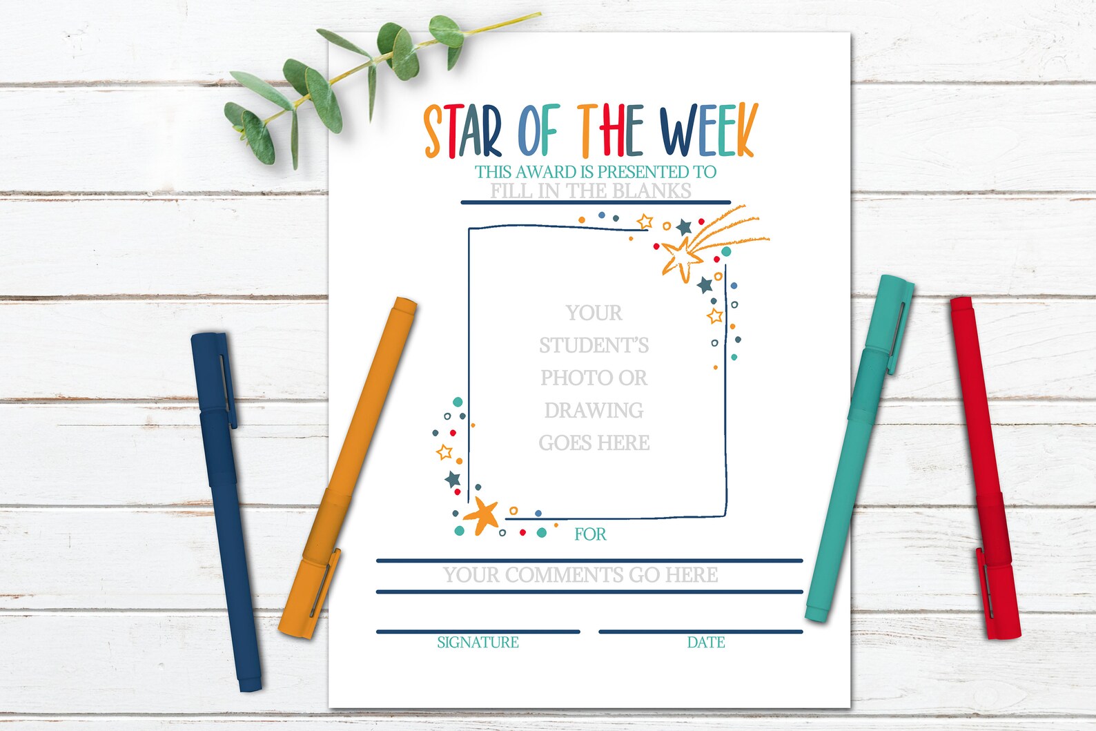 Star of the Week Printable Star Student Award Student - Etsy Canada