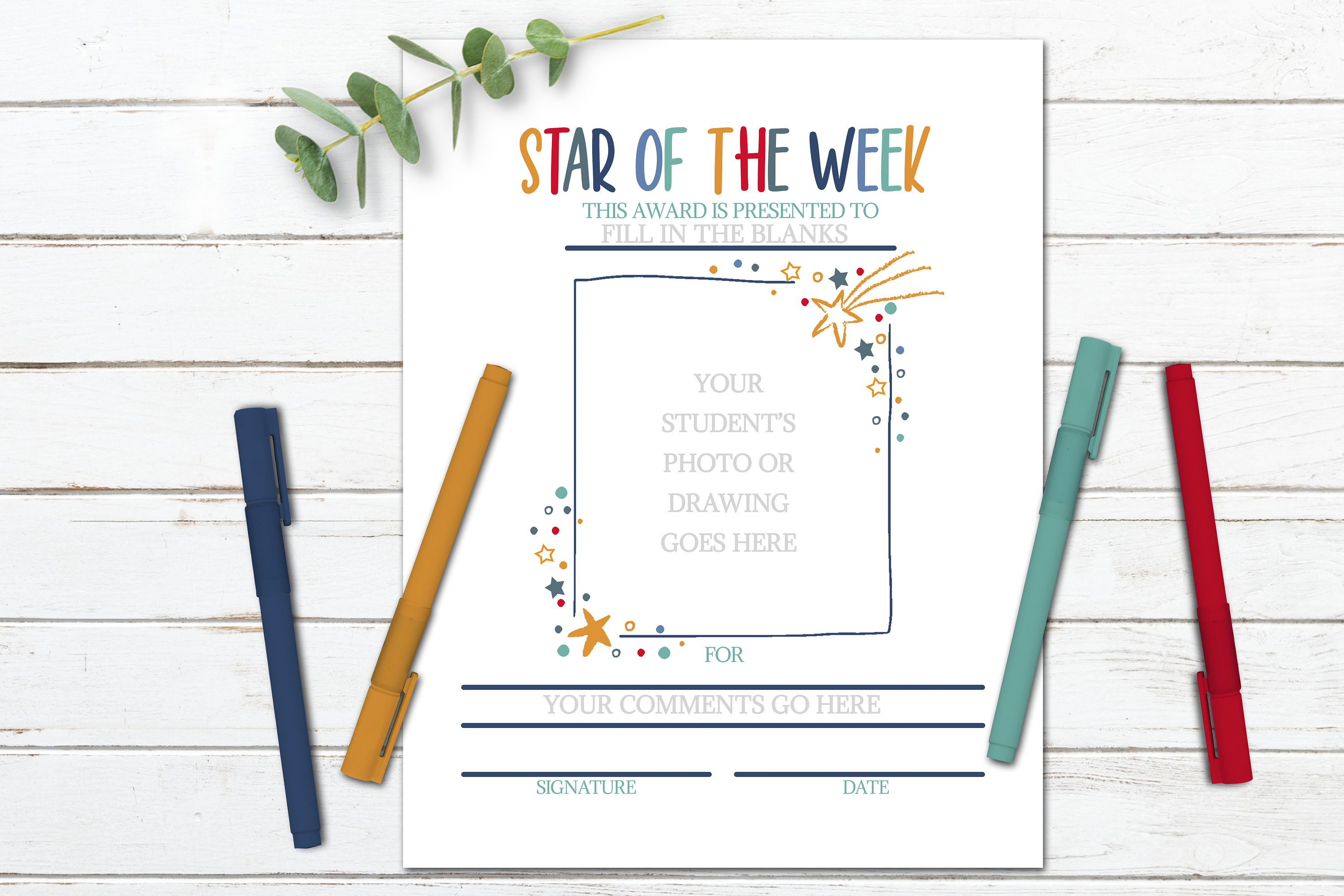 Star of the Week Printable, Star Student Award, Student Achievement ...