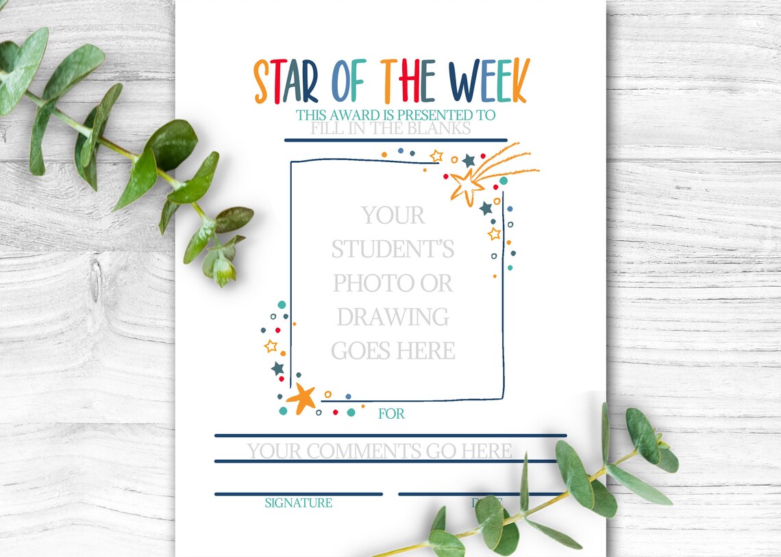 Star of the Week Printable Star Student Award Student - Etsy Canada