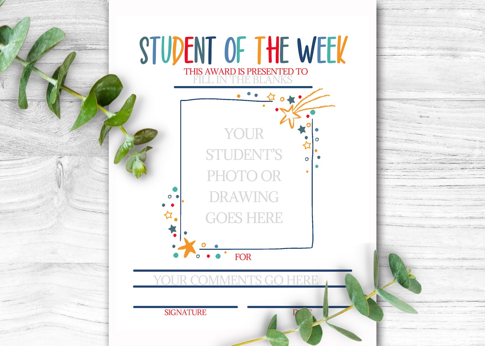 Star of the Week Certificate, Classroom Printable for Teacher, Student ...