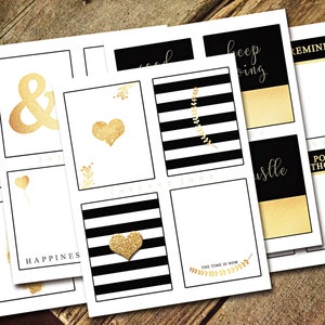 Printable Planner Cards With Inspirational Quotes, Black and Gold ...